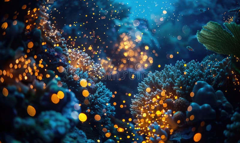 Sea Fireflies Dancing Around Coral Reefs Stock Photo - Image of pattern ...