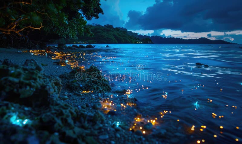 Sea Fireflies Dancing Around Coral Reefs Stock Image - Image of nature ...