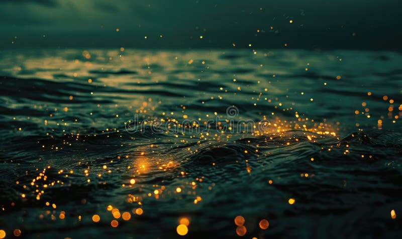Sea Fireflies Flickering in the Darkness of the Ocean Stock Photo ...