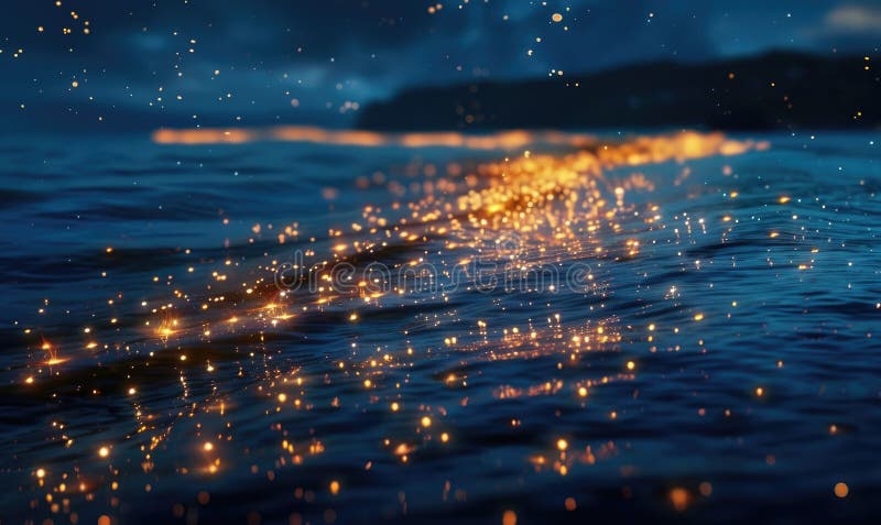 Sea Fireflies Flickering in the Darkness of the Ocean Stock ...
