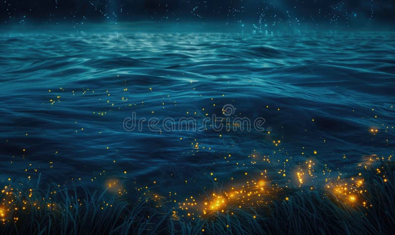 Sea Fireflies Shimmering in the Moonlit Waves Stock Image - Image of ...