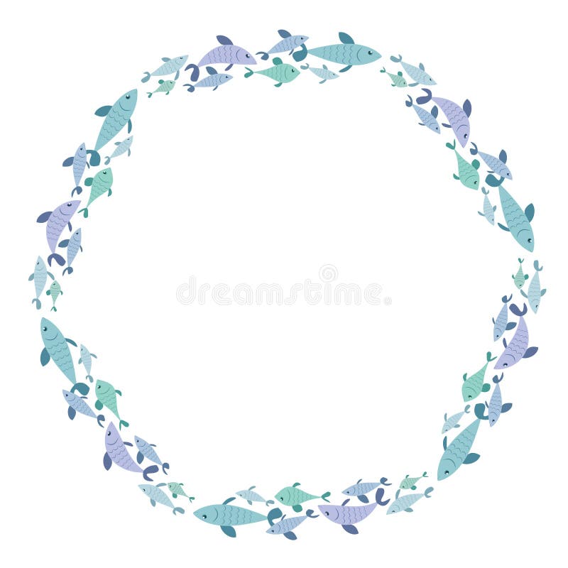 Sea Fish Art Drawn Round Frame Stock Vector - Illustration of food ...