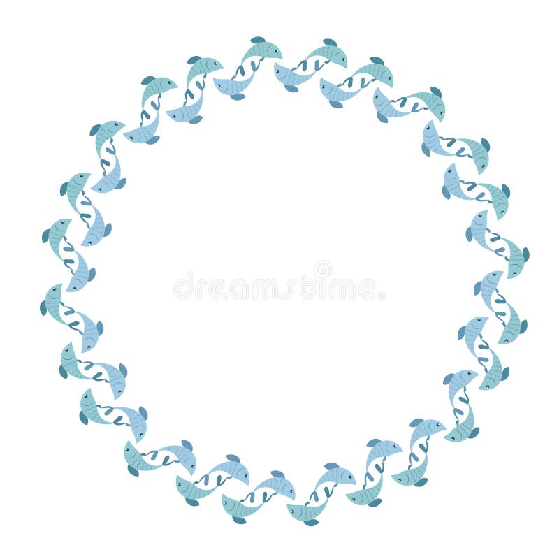 Sea Fish Art Drawn Round Frame Stock Vector - Illustration of ...