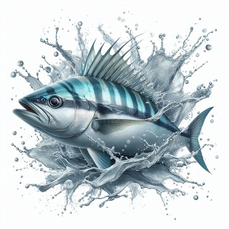 Sea Fish with Sharp Teeth is Jumping Out of the Water. the Background ...