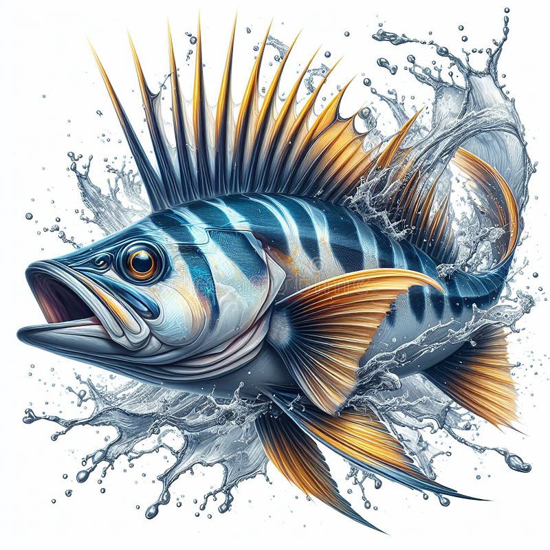 Sea Fish with Sharp Teeth is Jumping Out of the Water. the Background ...