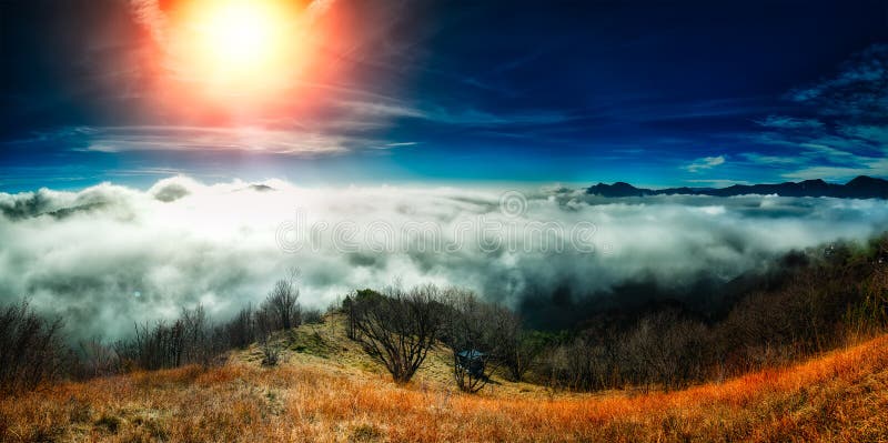 Sea of fog in autumn stock image. Image of background - 63147687