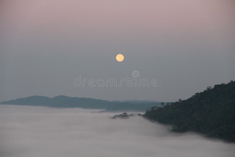 Sea Fog and Full Moon stock image. Image of haze, thailand - 25893639