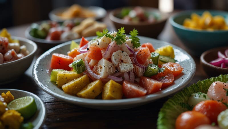 Sea Food Ceviche Assorted Food Plates Peru Traditional Comfort Food ...