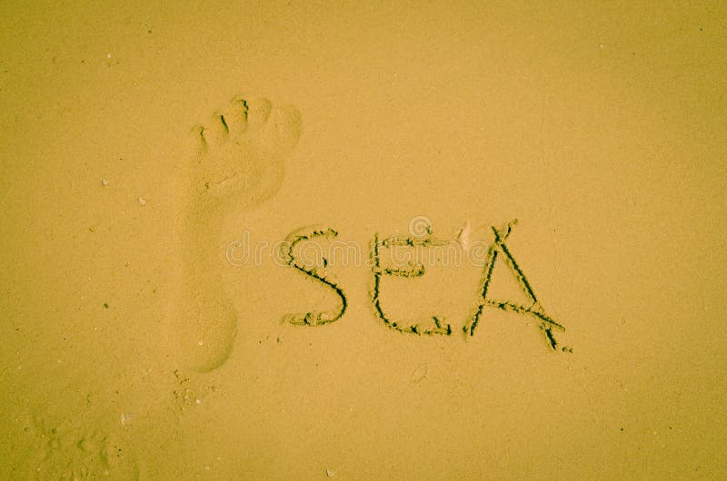 Sea and Footprint Drawn in Sand Stock Photo - Image of summer, drawn ...