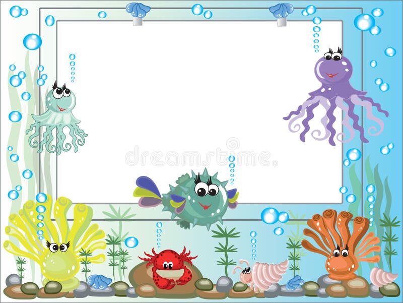 Frame with Various Sea Animals Stock Illustration - Illustration of ...