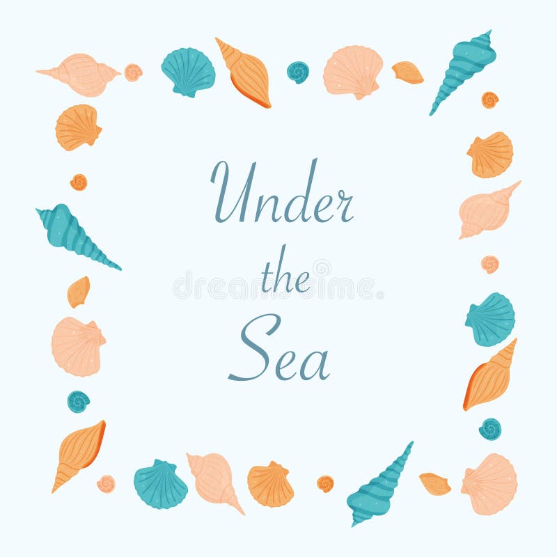 Sea Frame of Pastel Seashells with Under the Sea Text Inside Stock ...