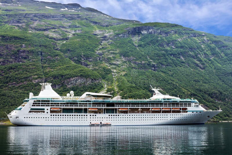 Geiranger Fjord. Cruise Ship in Geiranger Port, Norway. Stock Photo ...