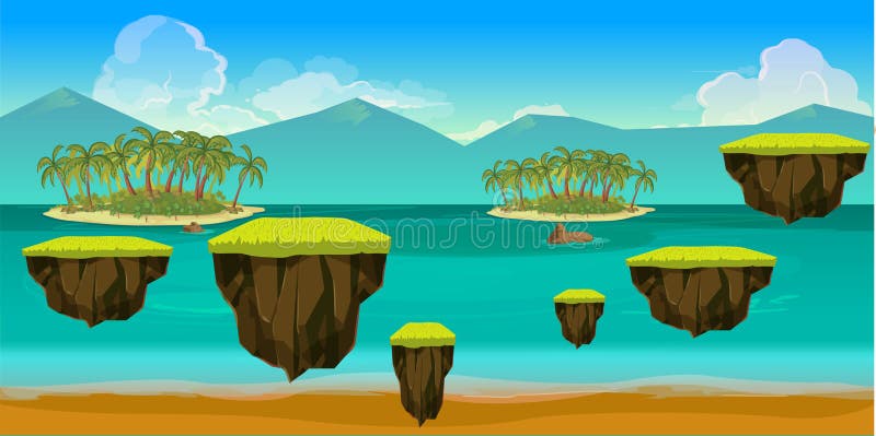 Sea Game Background with Islands and Underwater Life Stock Vector ...