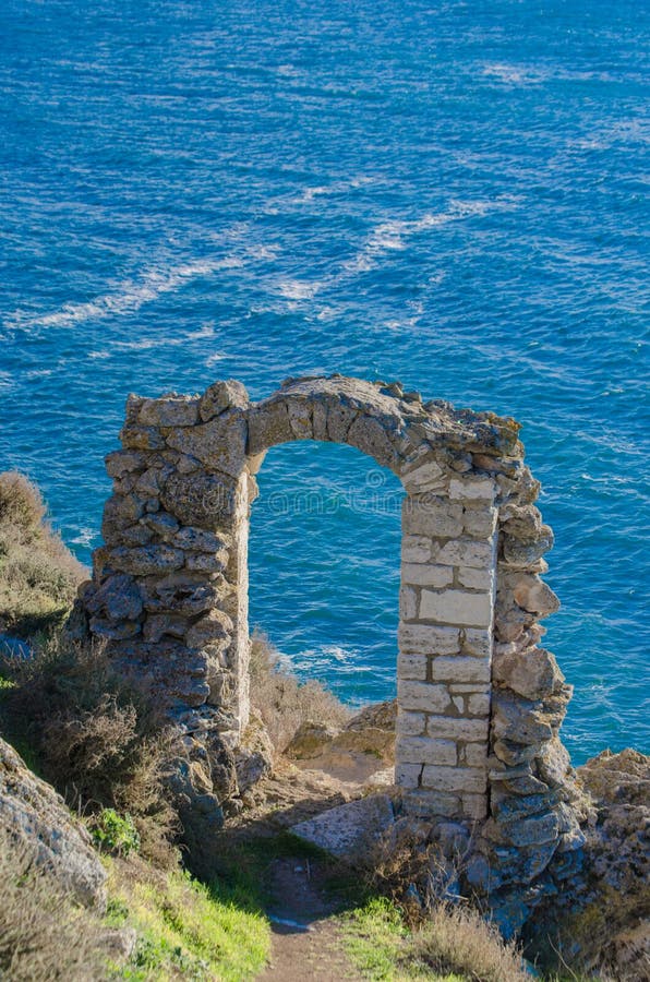 Sea_gate stock image. Image of wall, gate, ruin, blue - 36001003