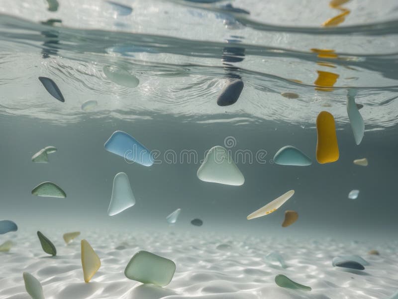 Sea Glass Underwater through Clear Waves Pieces of Sea Glass are. Stock ...