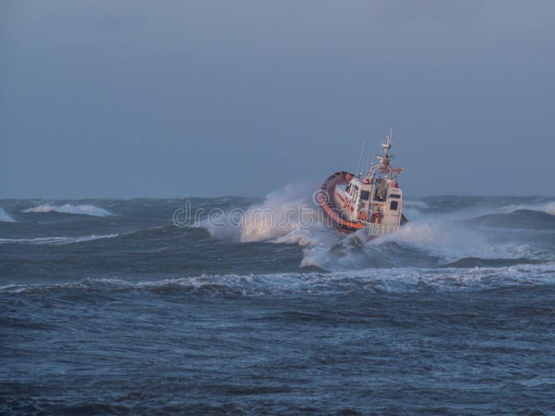 Sea Guards Boat Fighting Against Big Waves Sea Stock Image - Image of ...