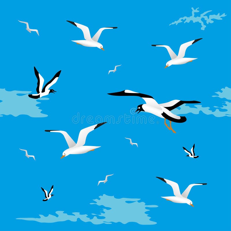 Seamless Texture with a Flock of Seagulls Flying Stock Vector ...