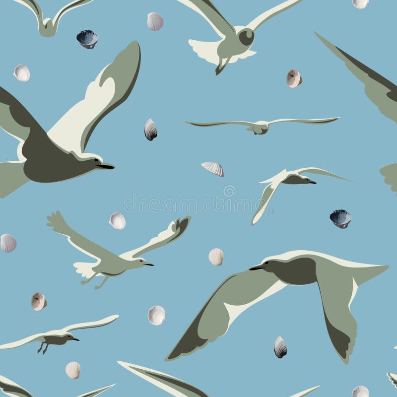 Seamless Texture with a Flock of Seagulls Flying Stock Vector ...