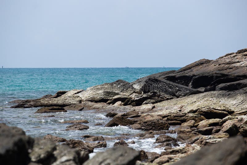 Sea Have Beach is Stone with Blue Sky. Stock Image - Image of color ...