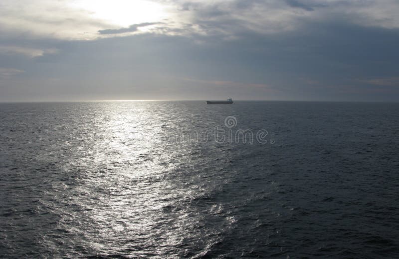 Sea and Horizon with Container Ship in Distance 1 Stock Photo - Image ...