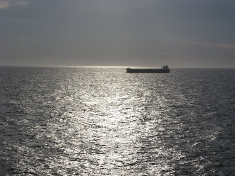 Sea and Horizon with Container Ship in Distance 2 Stock Image - Image ...