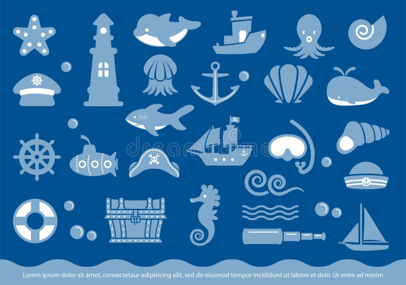 Set of Sea Icons Vector Illustration Stock Vector - Illustration of ...