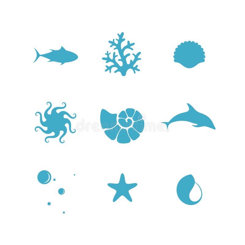 Sea. Icon set stock vector. Illustration of ocean, shell - 48344380