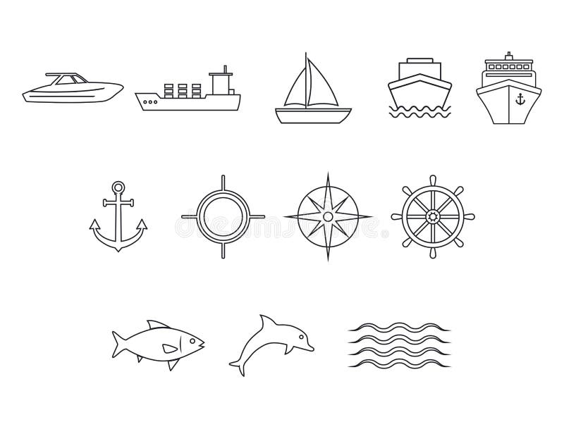 Sea Icon Set. Vector Illustration. Flat Design Stock Vector ...
