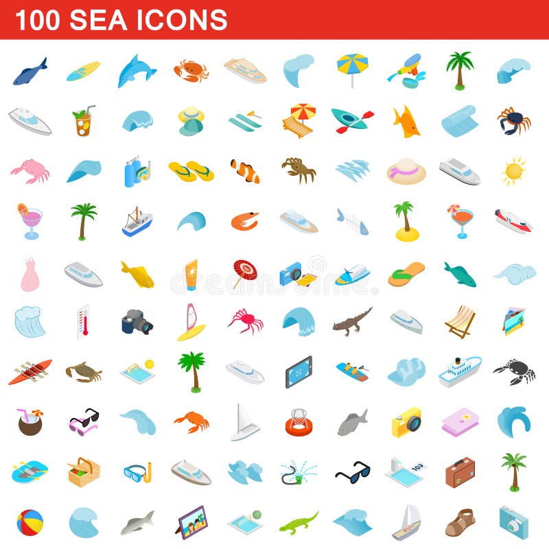 100 Sea Icons Set, Isometric 3d Style Stock Vector - Illustration of ...