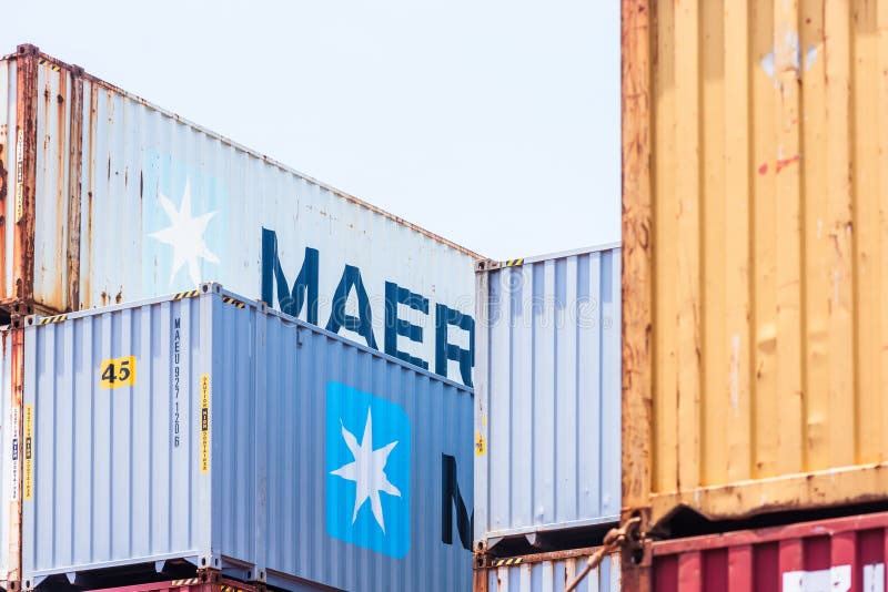 Stack of Containers Loaded on Deck of Cargo Ship. Editorial Image ...