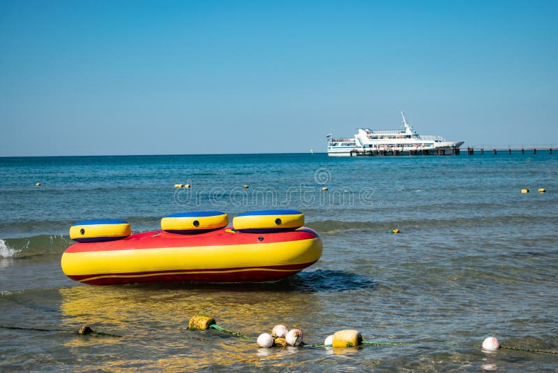 Sea Inflatable Attractions. Vacation and Active Rest Stock Photo ...