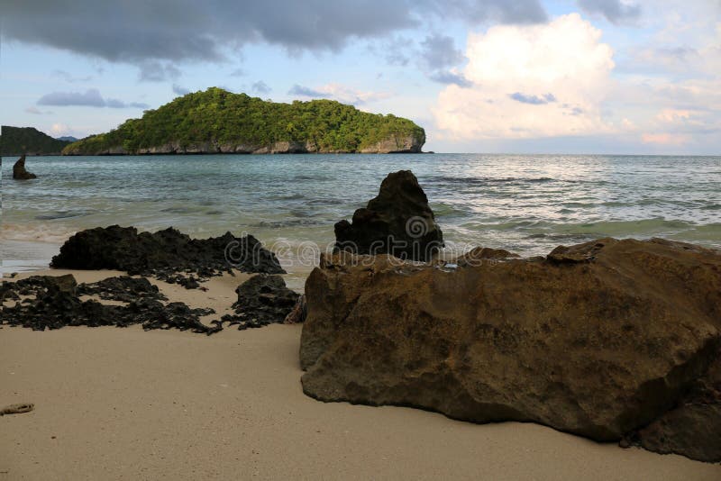 Sea Island and the Rain Clouds Sky. Stock Photo - Image of stormy ...