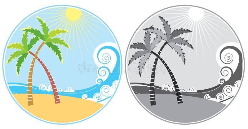 Sea and Island.Summer Icons Stock Vector - Illustration of nature, tree ...