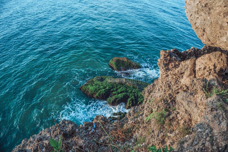 Sea Landscape with Blue Clear Water and Large Sharp Rocks Stock Photo ...