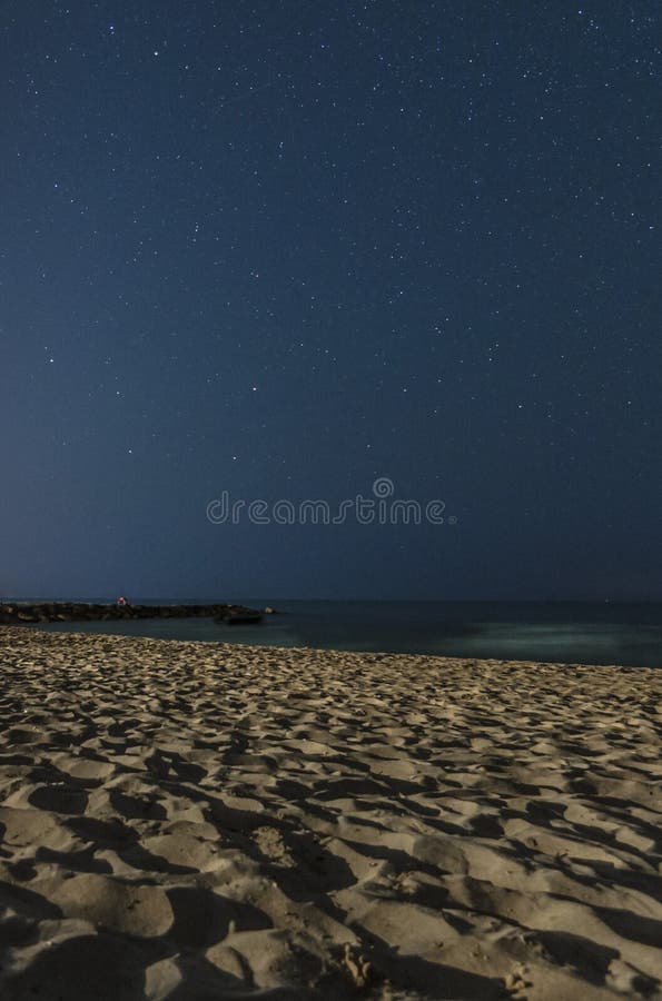 Sea Landscape with Deserted Beach at Night Stock Photo - Image of ...