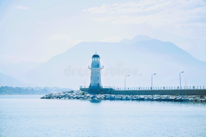 Sea Landscape and Lighthouse on the Coast. Horizontal Image Stock Photo ...