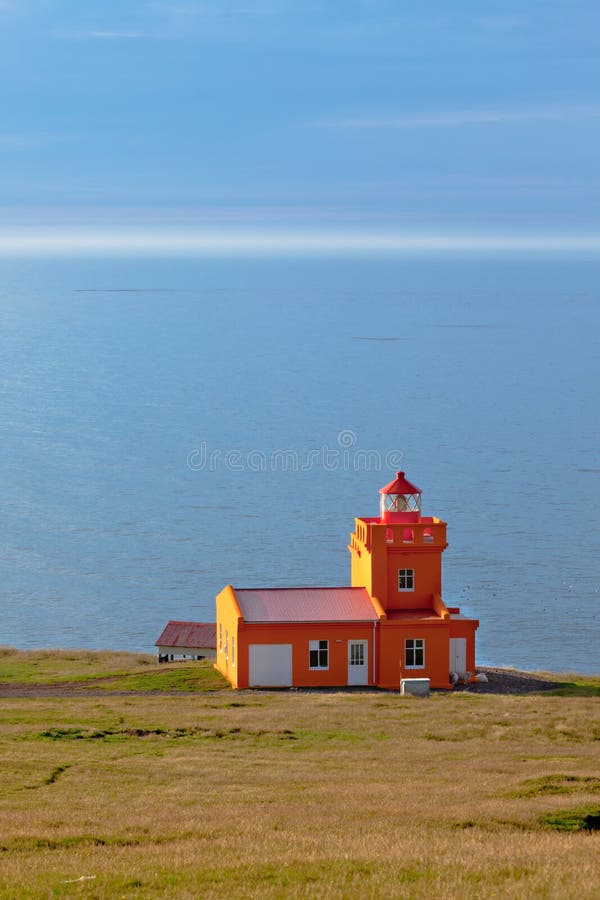Sea Landscape with Orange Lighthouse Stock Photo - Image of grass ...