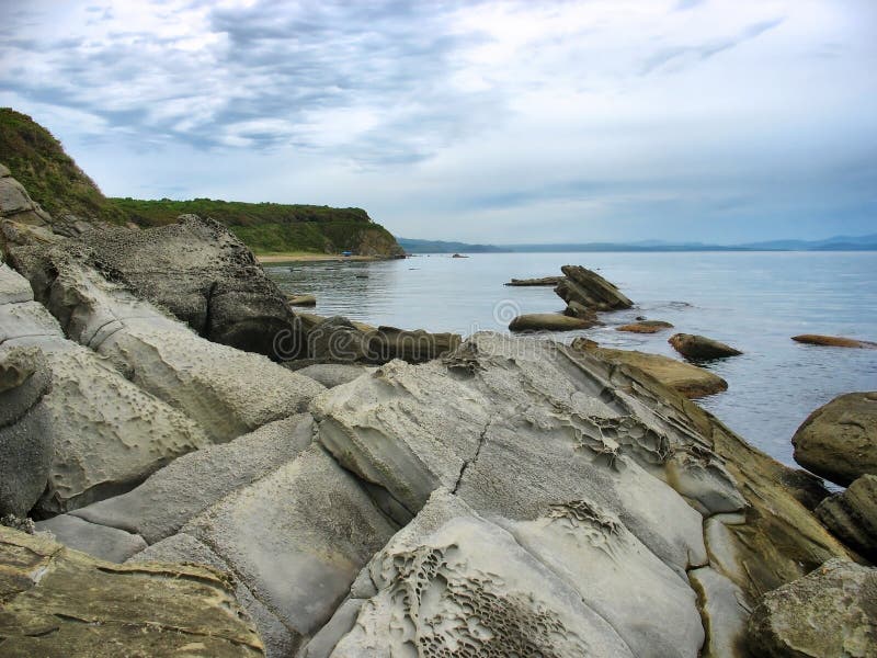 Sea Landscape with a Rocky Shore Stock Image - Image of boulder, bank ...