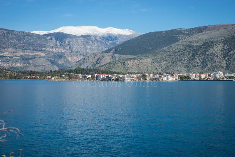 Sea Landscape with Snow-capped Mountains in the Background, Greece ...