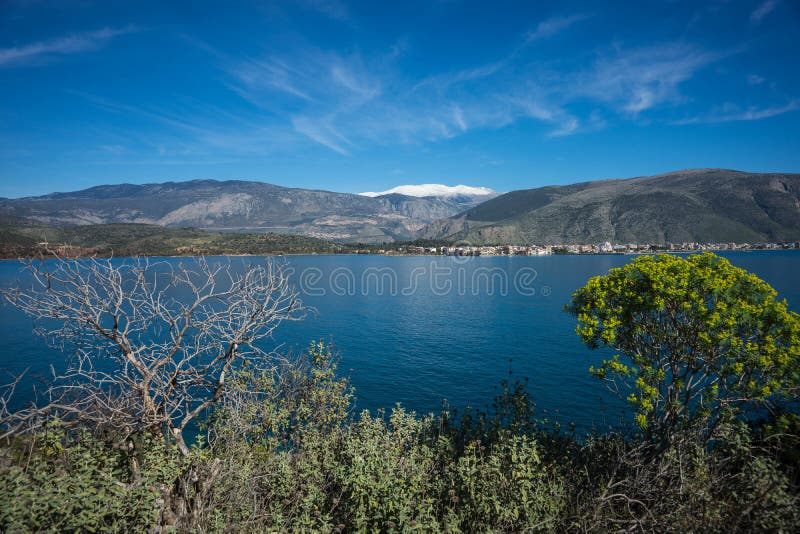 Sea Landscape with Snow-capped Mountains in the Background, Greece ...