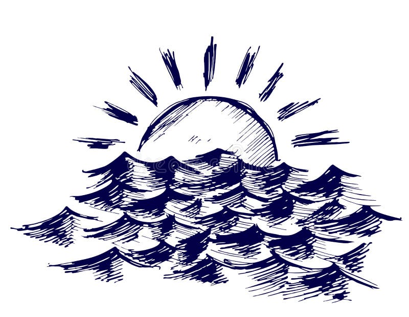 Sea Landscape from the Sun Dawn. Stock Vector - Illustration of wave ...