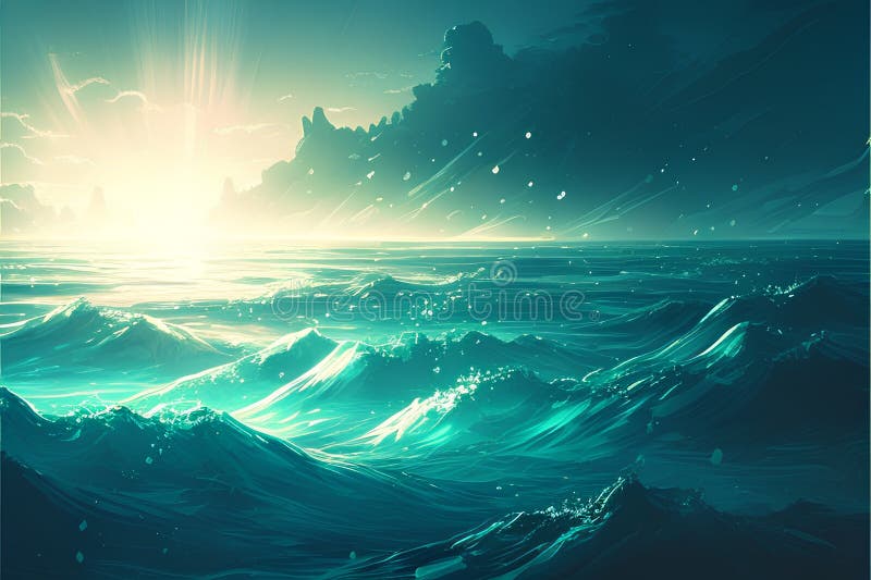 Sea Landscape with Waves and Sunset. Vector Illustration. Eps 10 Stock ...