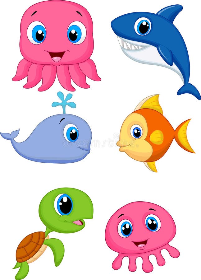 Sea life cartoon set stock vector. Illustration of scallop - 45744144