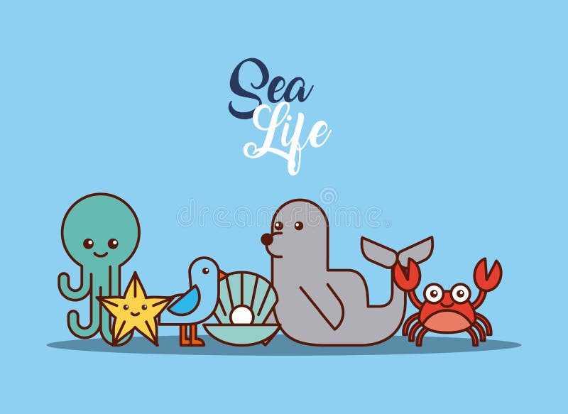 Sea life flat draw stock vector. Illustration of wallpaper - 94102767
