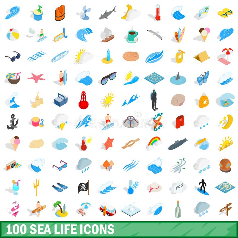 100 Sea Life Icons Set, Isometric 3d Style Stock Vector - Illustration ...
