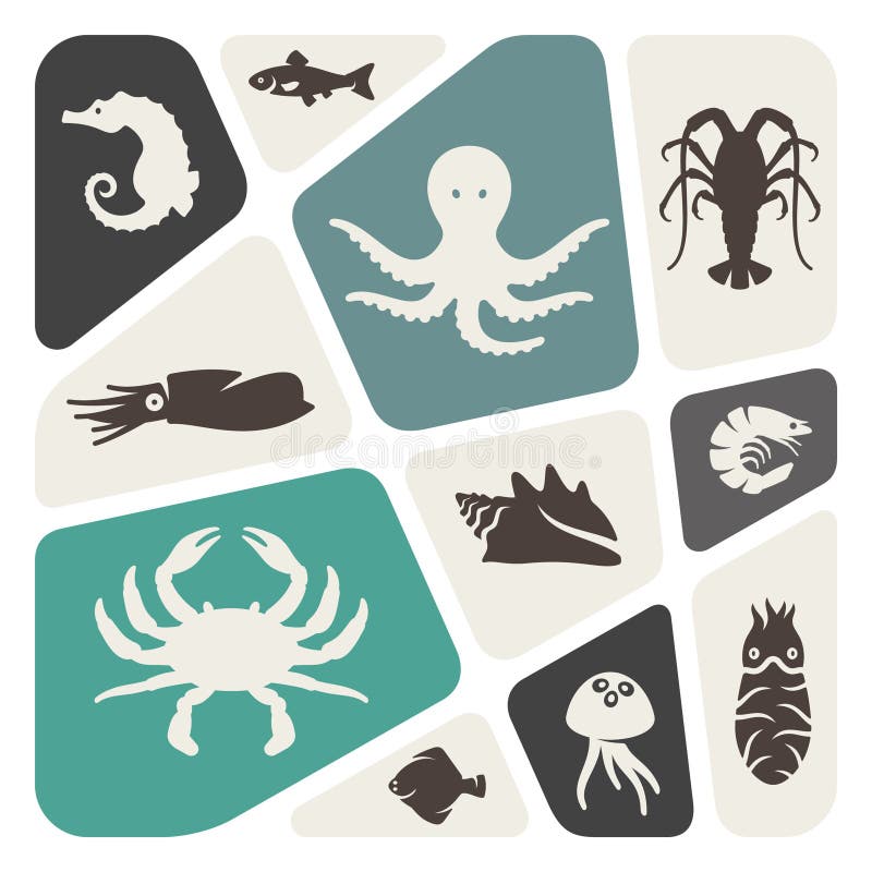 Sea life icons stock vector. Illustration of fish, black - 46213809