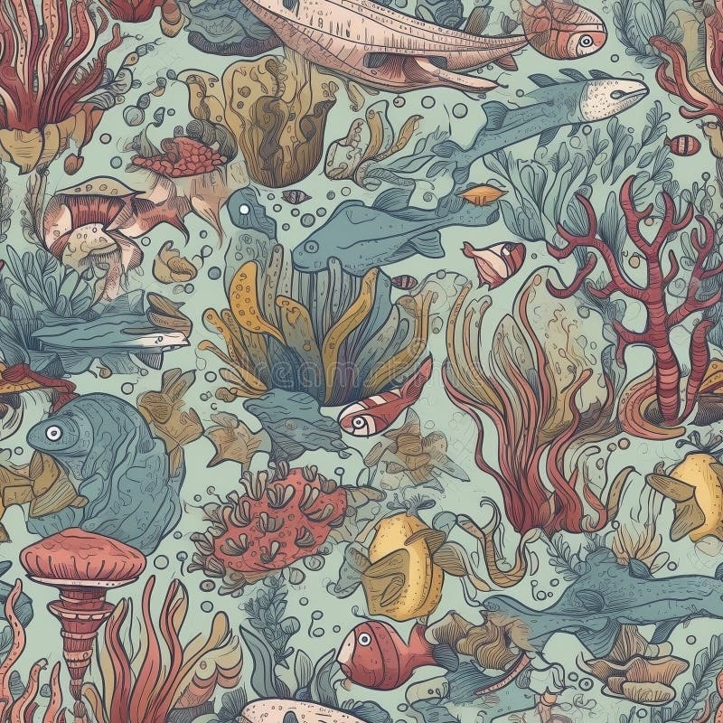 Sea Life Seamless Pattern, Created with Generative AI Stock ...