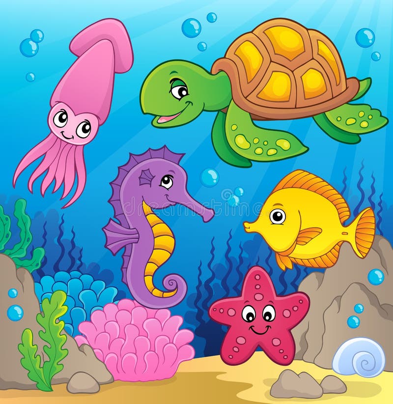 Sea life theme image 3 stock vector. Illustration of squid - 120709197