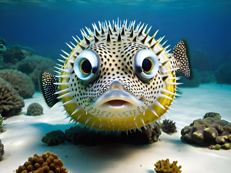 Sea Life in Underwater, Puffer Fish Stock Illustration - Illustration ...