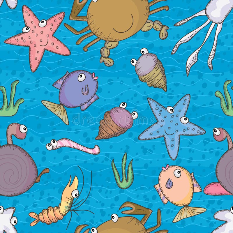 Seamless Pattern with Ocean Animals Stock Vector - Illustration of ...